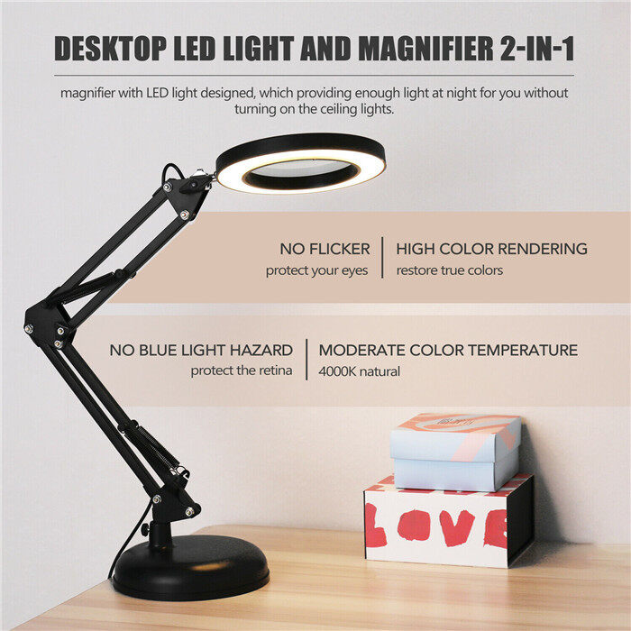 Magnifying Glass LED Long Arm Desk LampAdjustable Swing Arm Study Lamp ...
