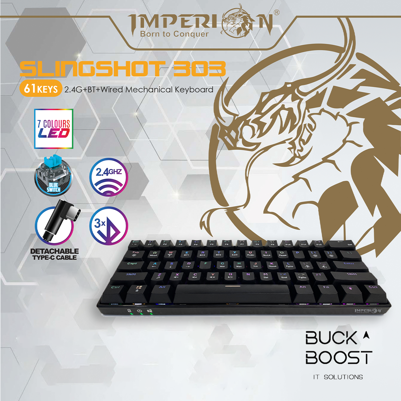 Imperion SLINGSHOT 303 Multimode 61-KEY Blue Switch Mechanical keyboard ...
