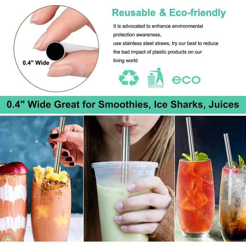 Stainless Steel Smoothie Straws,0.4Inch Extra Wide Reusable Metal ...
