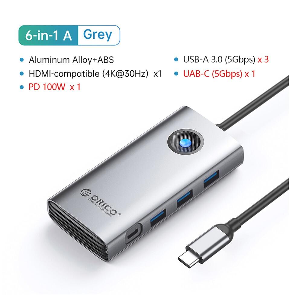 ยูเอสบีโอริโก3.0ฮับตัวแยกชนิด C แท่นวางมือถือ PD 100W สวิตช์ที่ชาร์จอะ ...
