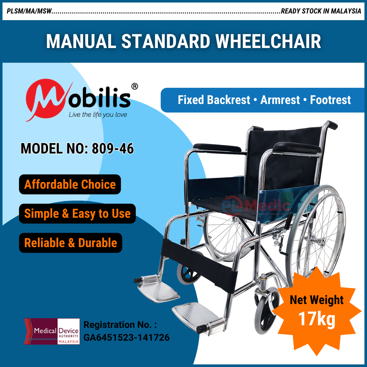 MOBILIS Manual Standard Wheelchair Series - Kerusi Roda Hospital ...
