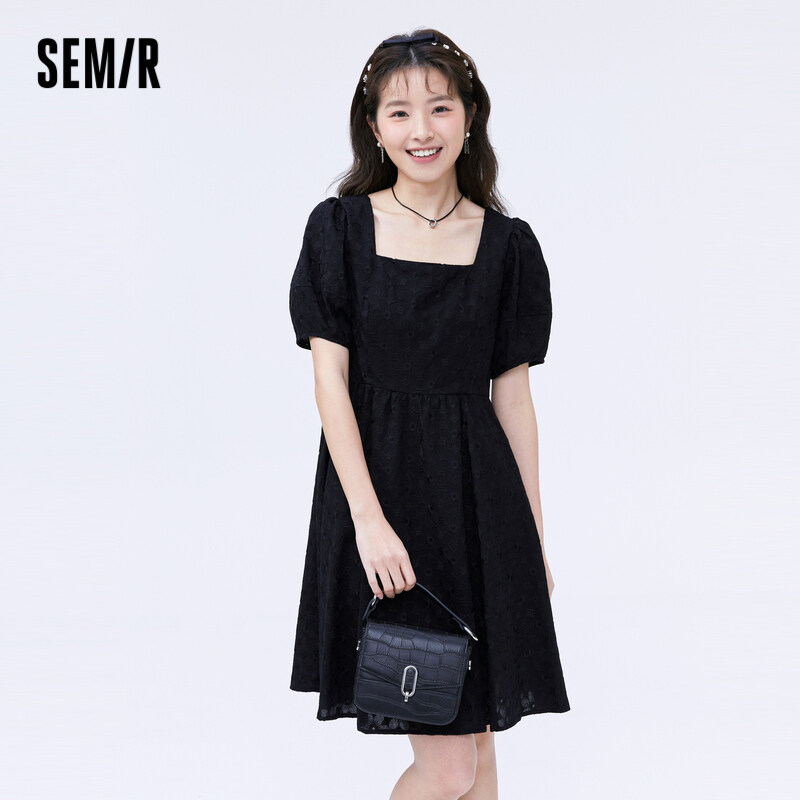 Semir ชุดเดรสผู้หญิงคอเหลี่ยมปักลาย,ชุดเดรสแขนพองเข้ารูปสไตล์ใหม่ฤดู ...