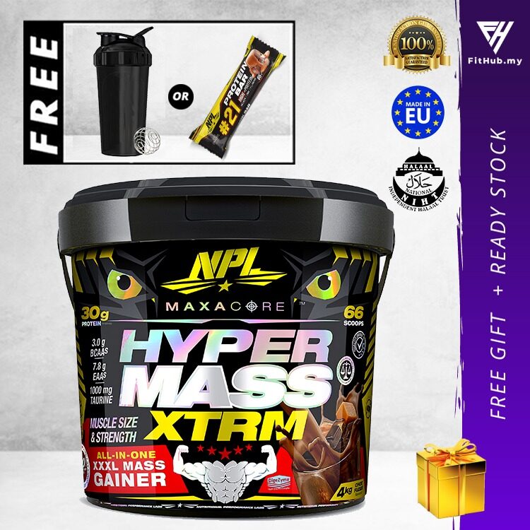 NPL Hyper Mass Xtrm Mass Gainer 8.8lbs/2.2lbs (4kg/1kg) Muscle Sizing ...
