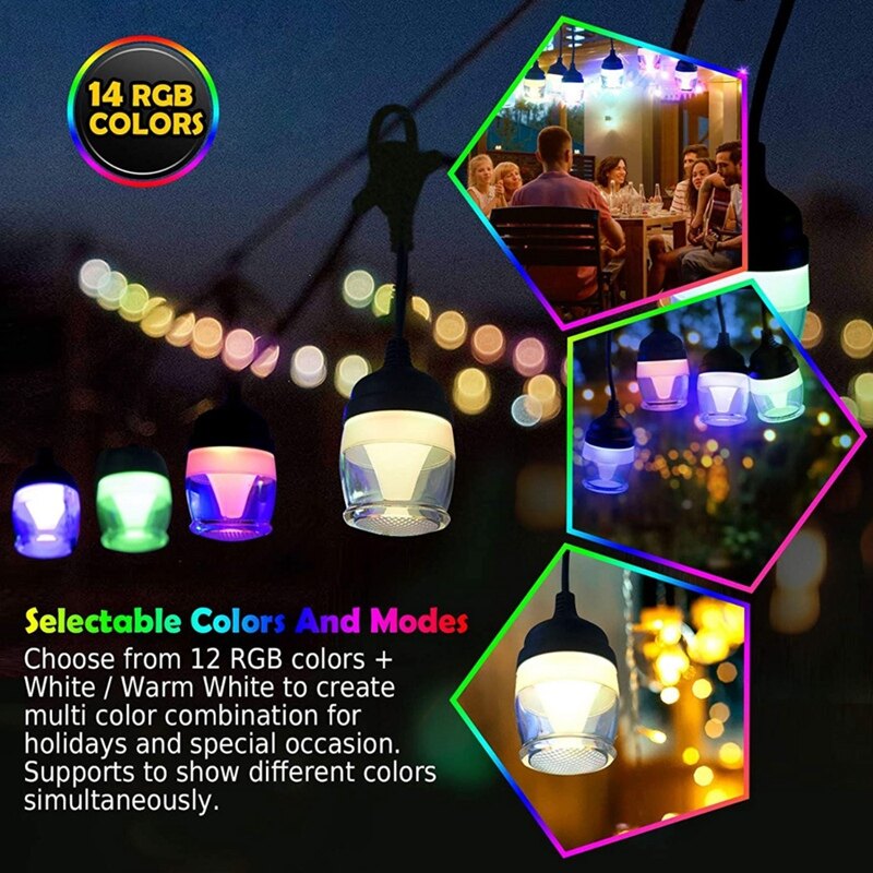 12 LED Light String RGB Hanging Bluetooth Music Light String APP Remote ...