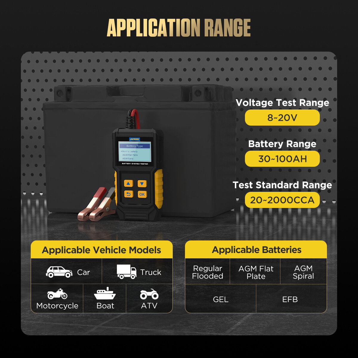 AUTOOL BT360 Battery Tester 20-2000CCA Cranking Test Charging Test ...