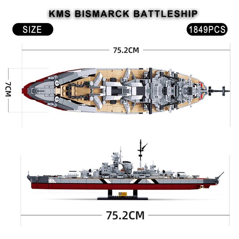 WW2เรือรบกองทัพเรือเยอรมันบล็อกตัวต่อ KMS ชุดโมเดลเรือรบบิสมาร์กชุดทหาร ...