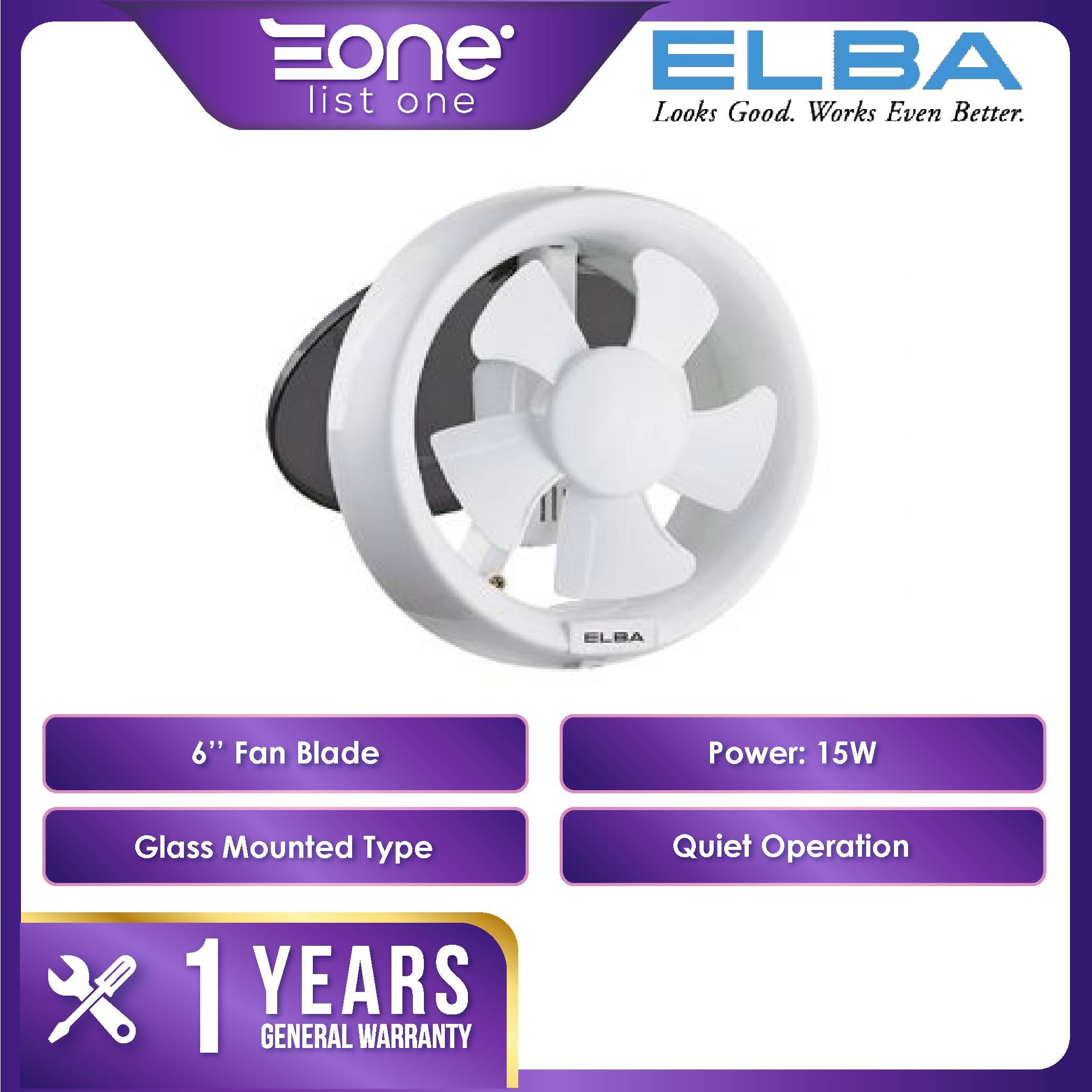 ELBA ITALY EGVF-E0615(WH) 6" 5 BLADE GLASS MOUNTED VENTILATION FAN | Lazada