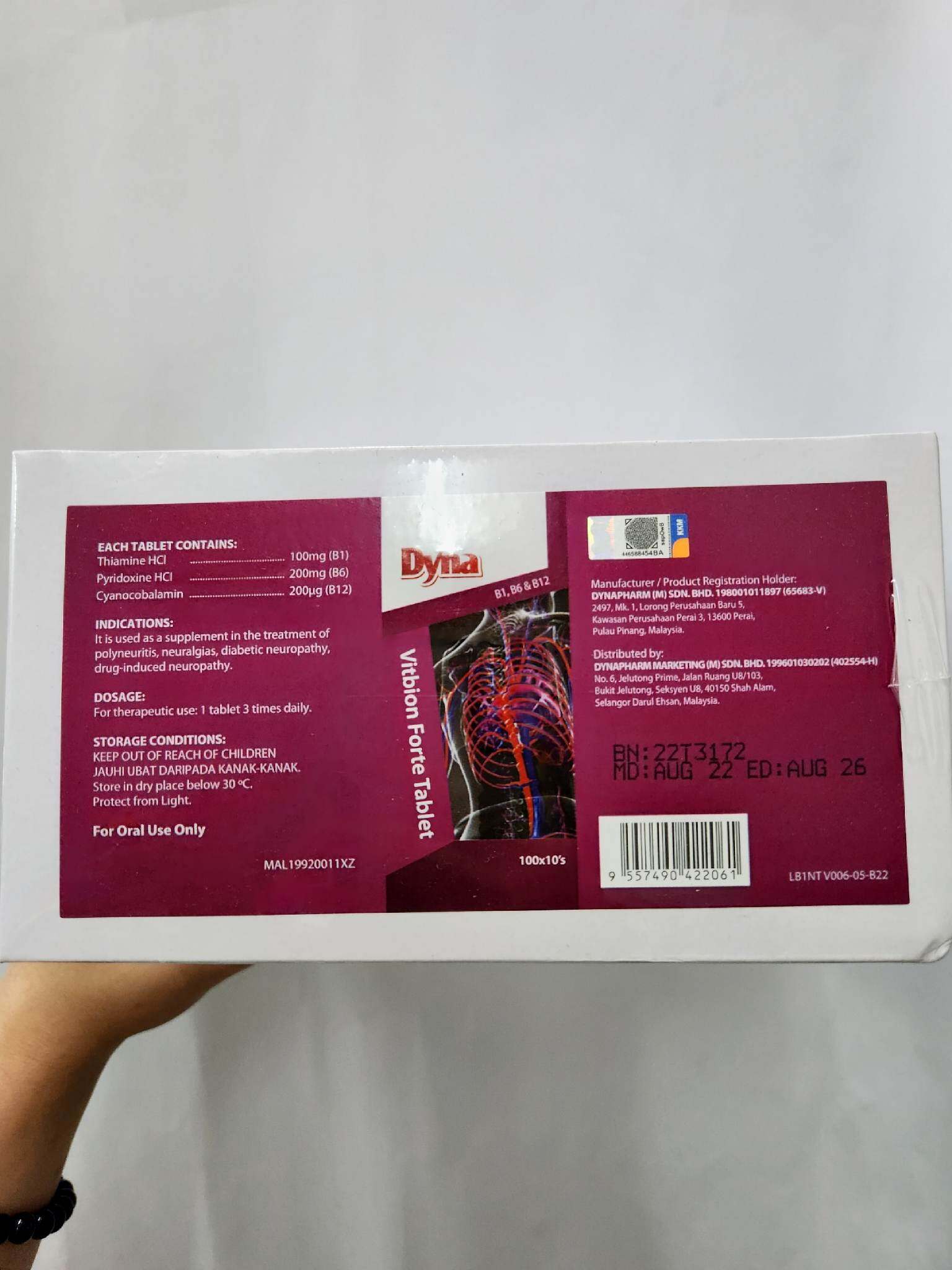 VITBION FORTE [Vitamin B1,B6,B12] Tablet 100STPX10'S (1BOX) | Lazada