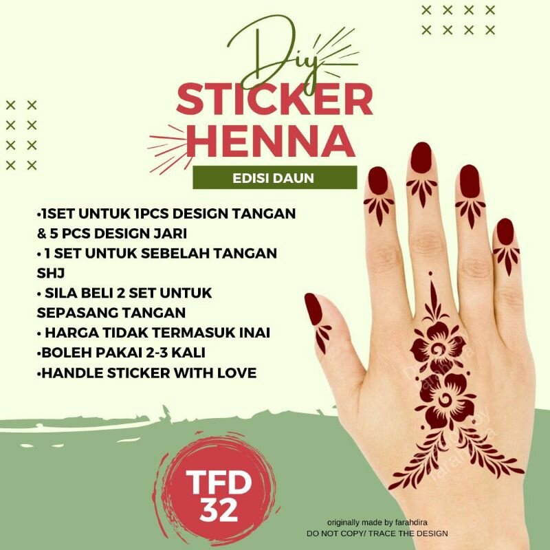 Sticker Inai Tangan Viral Henna Stencil Tunang Pengantin Nikah Reusable ...