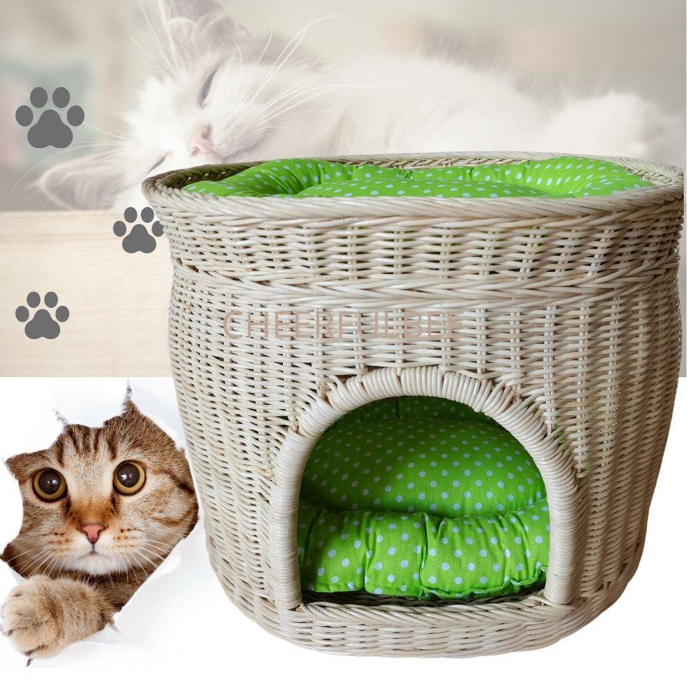 [Trends eMart] Handmade Rattan Two Tier Cat House Basket/ Rattan Pet ...