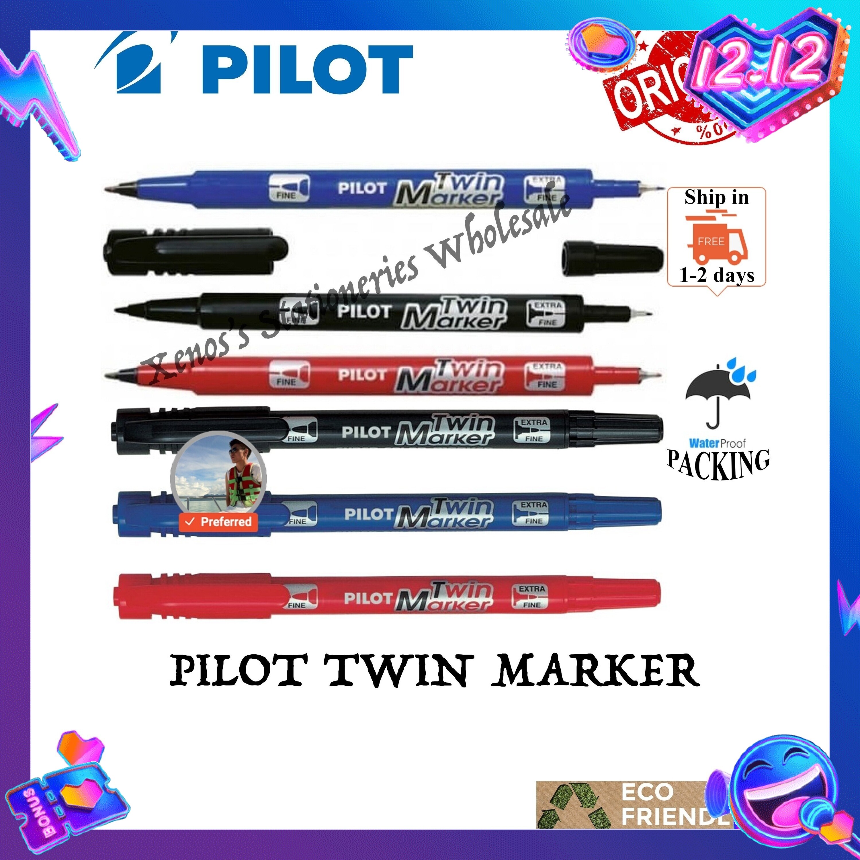 PILOT TWIN MARKER FINE & EXTRA FINE (BLACK/BLUE/RED) (READY STOCK/ 100% ...