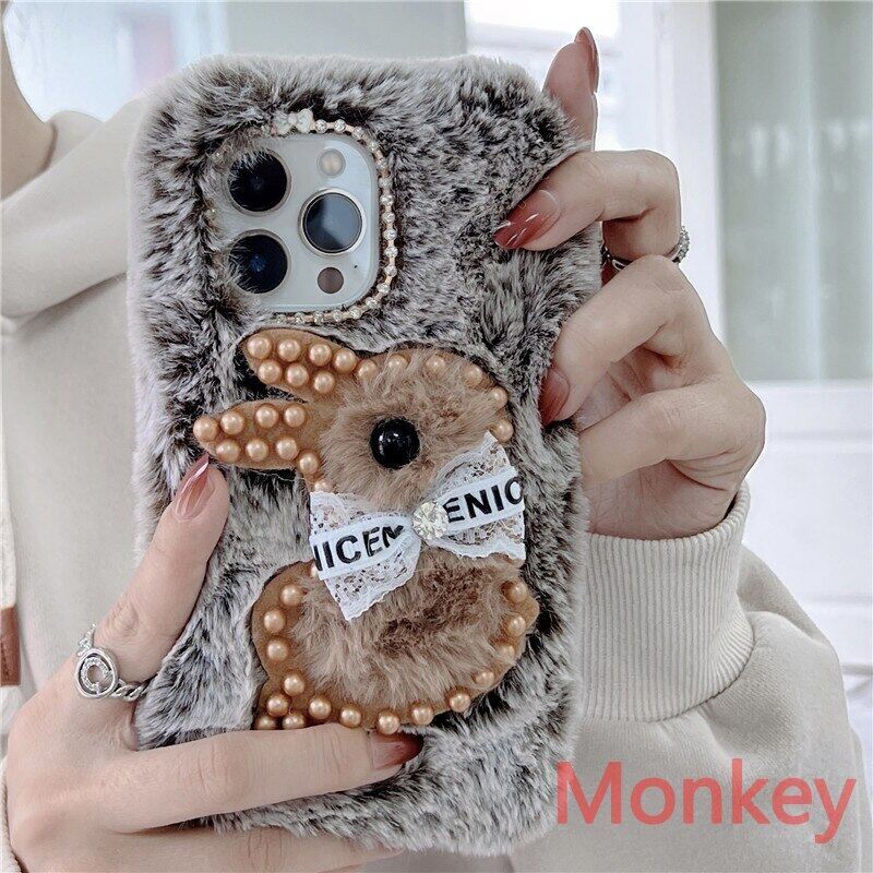 น่ารักกระต่าย Fur Plush โทรศัพท์สำหรับ OPPO Realme 8I 9I 9 8 7 6 5 3 ...