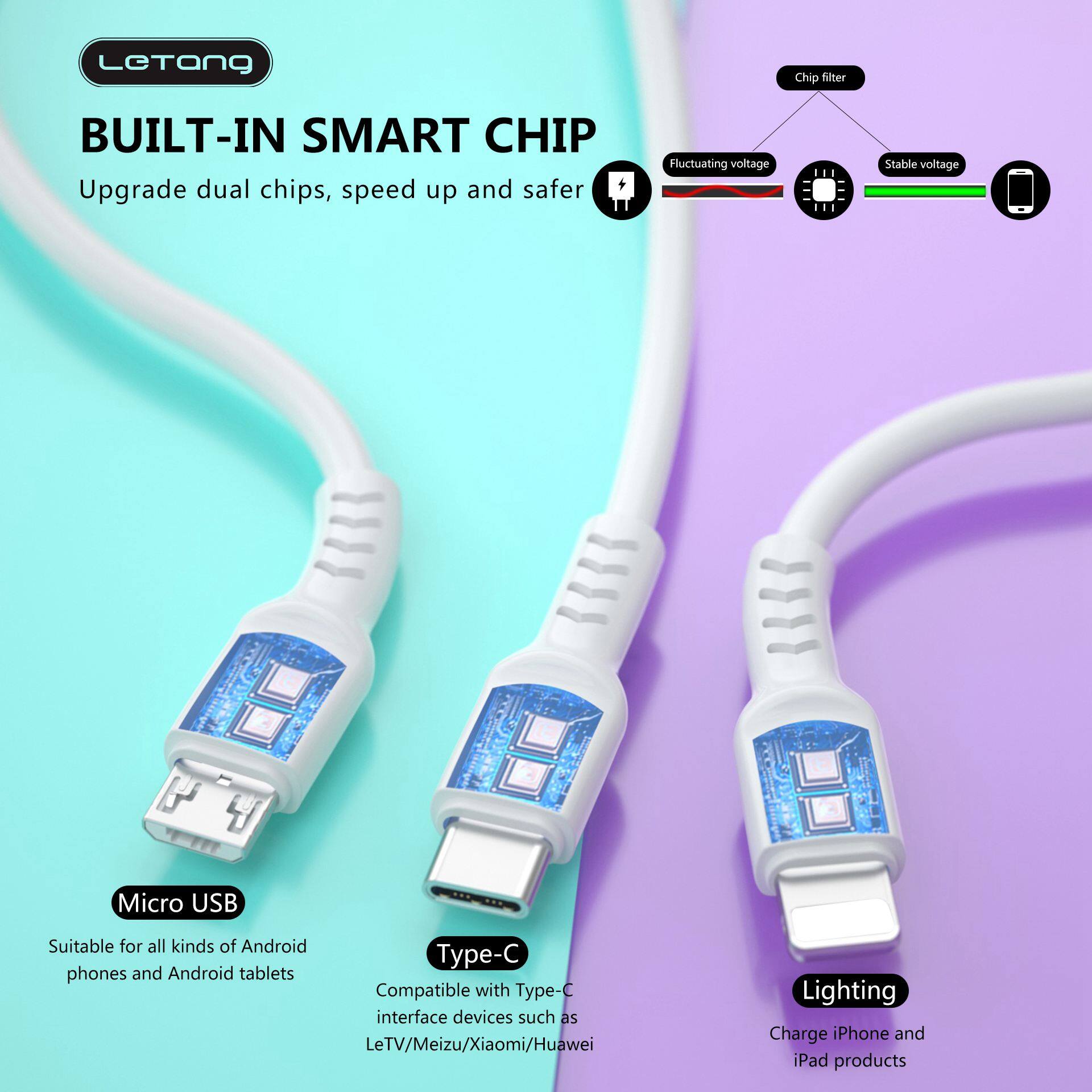 5A 1.2เมตรข้อมูล3ใน1สาย USB Fast Charger สาย Micro USB/Type-C ชาร์จ ...