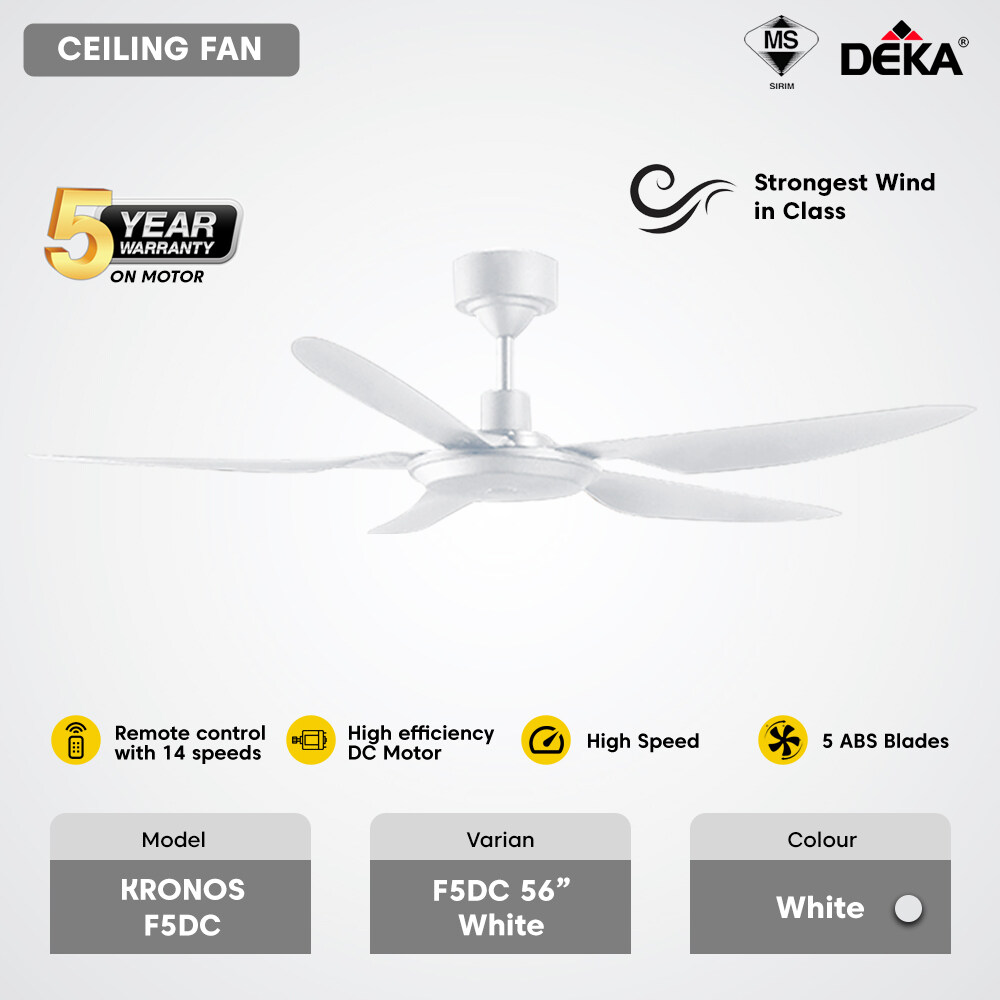 DEKA KRONOS F5DC Ceiling Fan Remote control 5 Blades 56” DC Motor ...