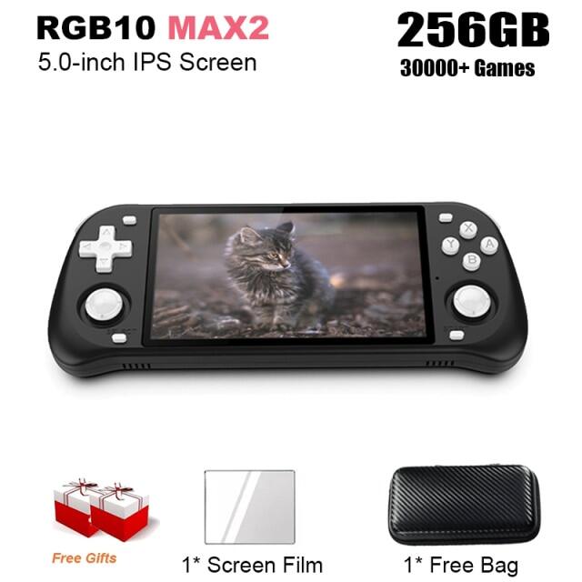 POWKIDDY คอนโซลเกมมือถือ RGB10 Max2 G,ระบบเปิดแบบย้อนยุค256 Max 2หน้าจอ ...