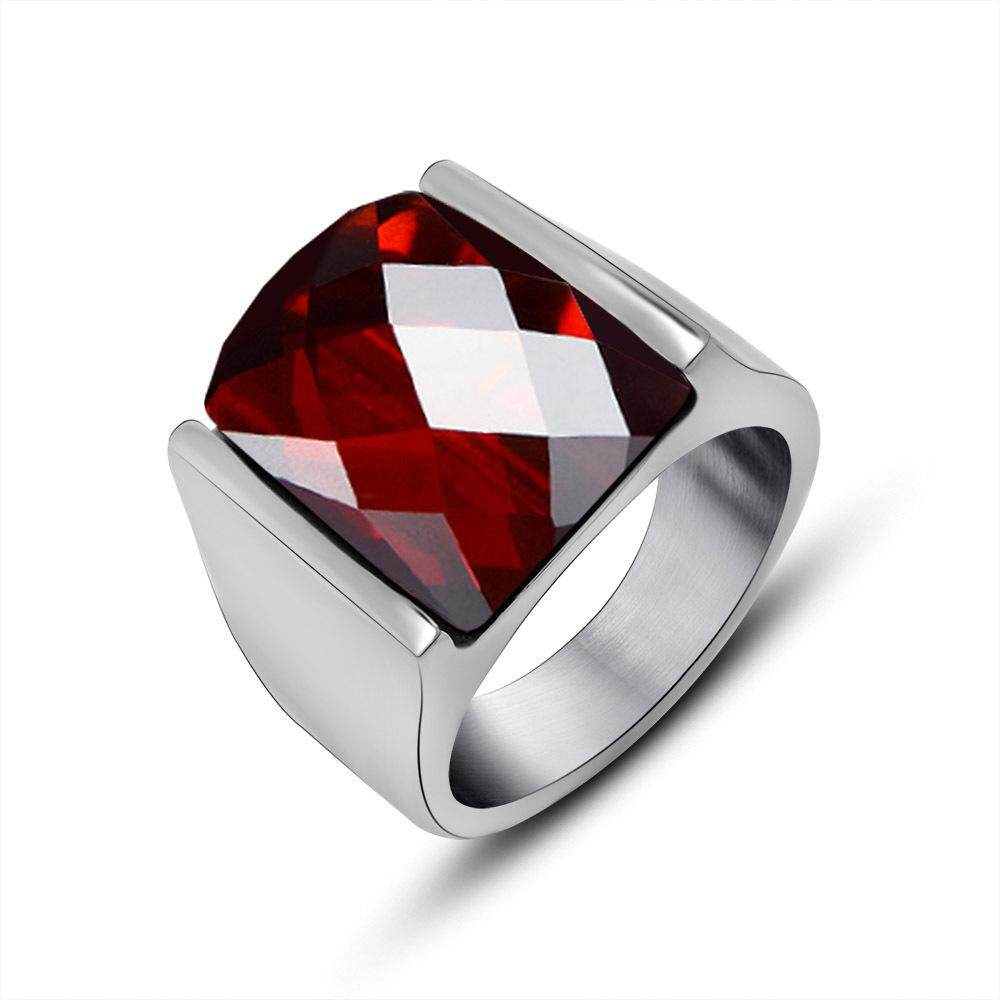 Garment Ring Garnet Ring Red Ring Male Tail Ring Simple Titanium Steel ...
