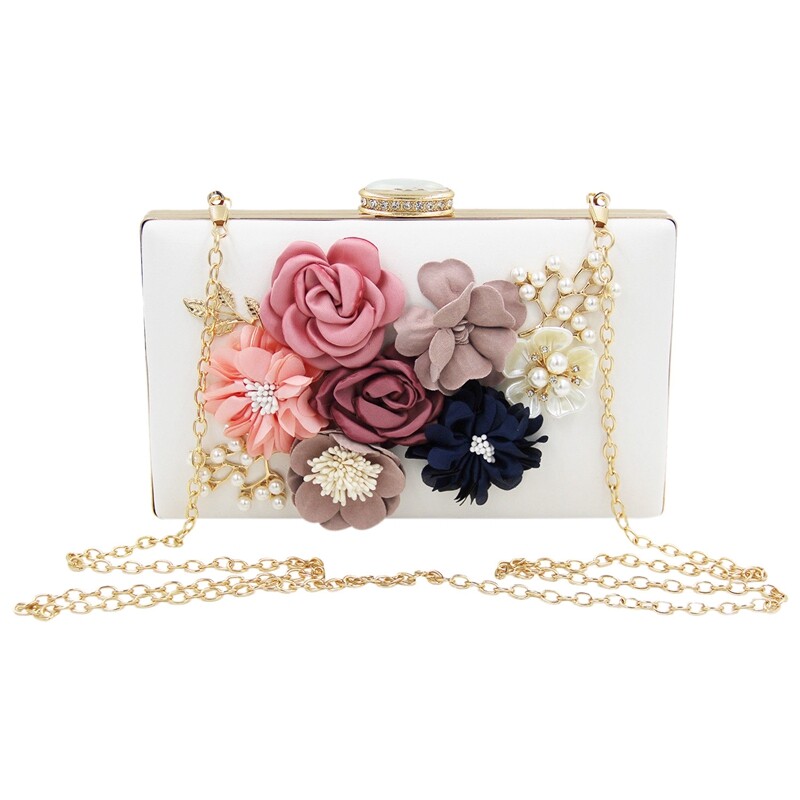 Women Clutch Bag Floral Party Purse Wedding Evening Handbags, White ...