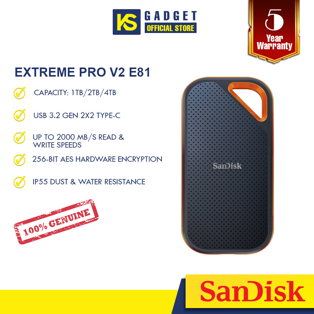 SanDisk E81 Extreme PRO® 1TB 2TB 4TB Portable SSD V2 ( 2000MB/s2 read/write speeds ) SDSSDE81 ...