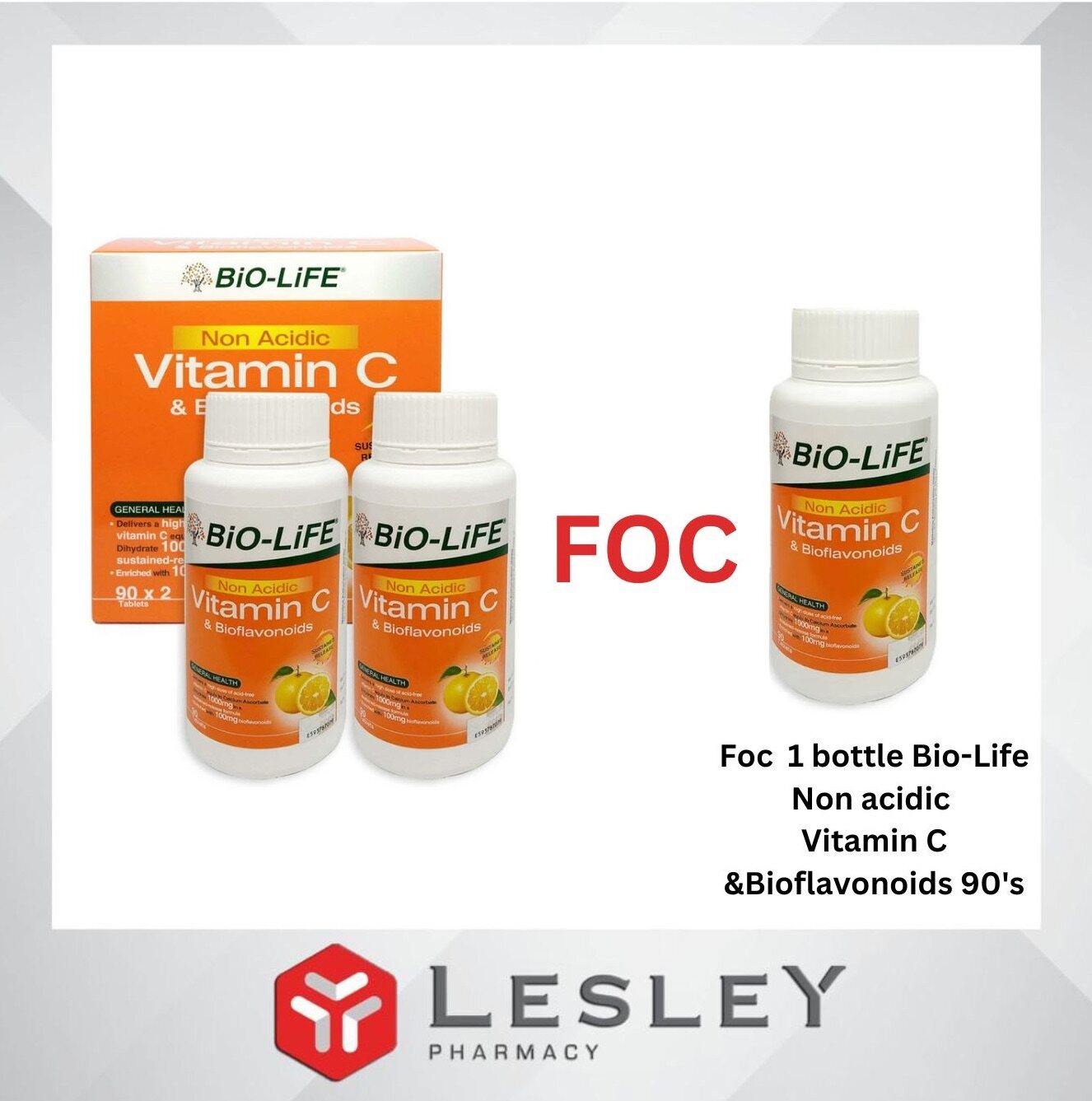 Bio-Life Non Acidic Vitamin C & Bioflavonoids 2x90's + Foc 1 Bio-Life ...