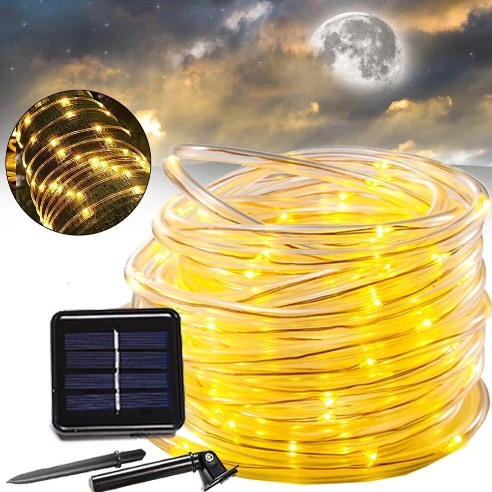 7M/12M LEDs Solar Powered Rope Tube String Lights Outdoor Waterproof ...