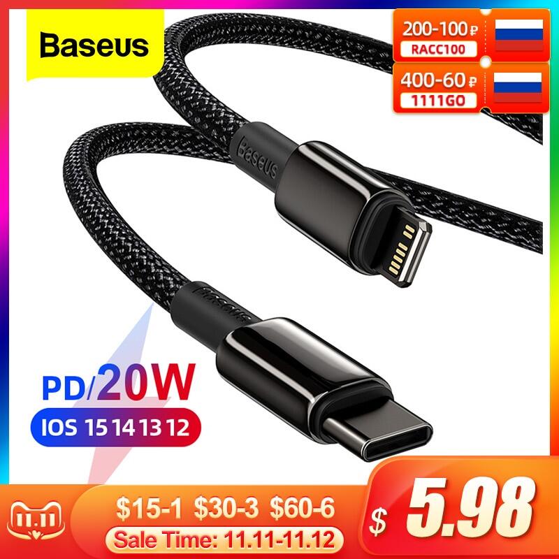 Baseus 20W PD สายชาร์จ USBสำหรับ iPhone 13 12 Pro XS Max XR X USB Type ...