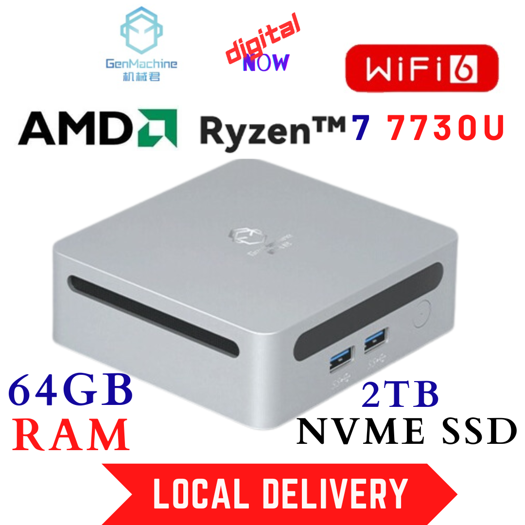 GenMachine AMD Ryzen 7 7730U Mini PC 64GB DDR4 RAM 2TB NVME SSD PC ...