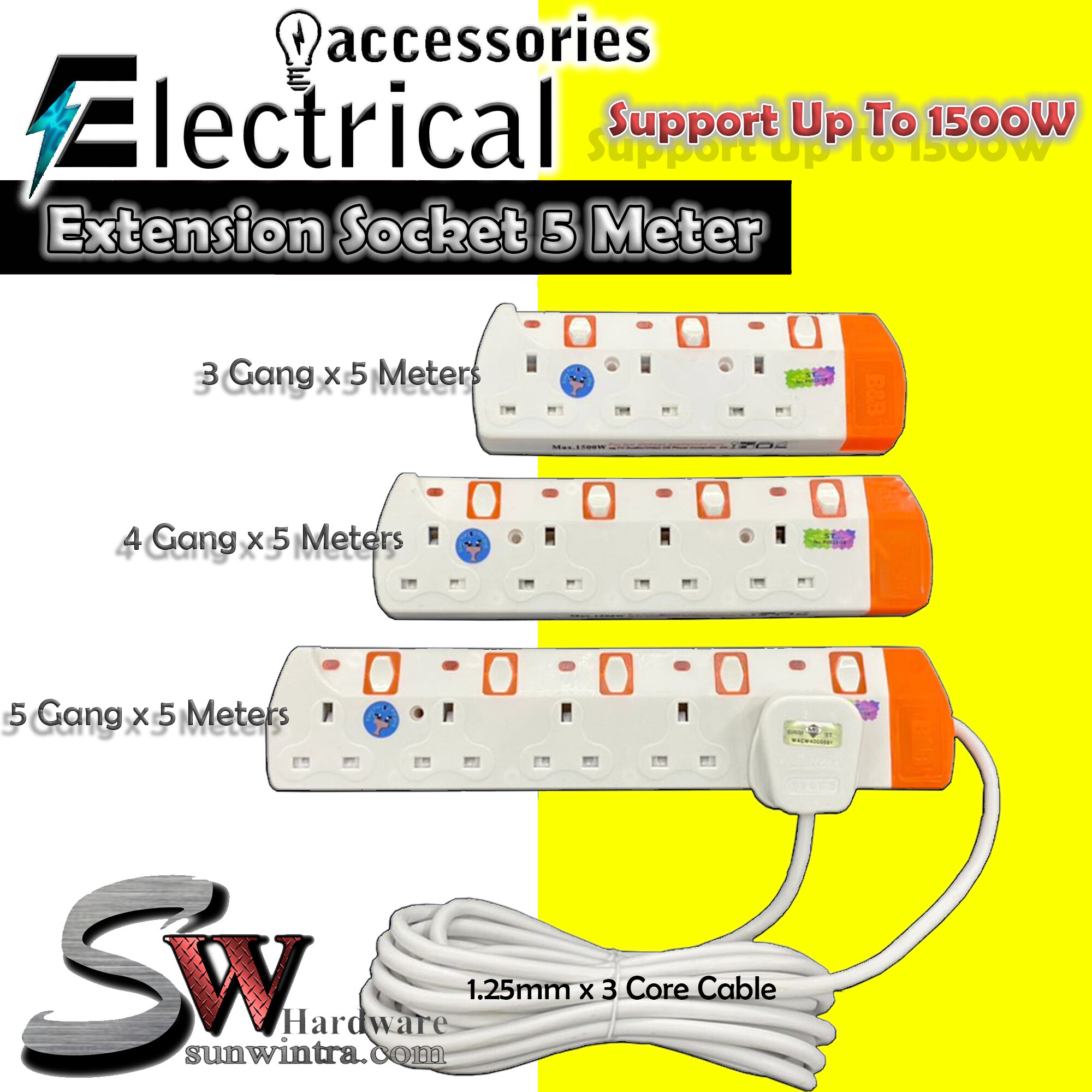 2MTR / 5MTR Portable Extension Trailing Socket Extension Plug Adapters ...