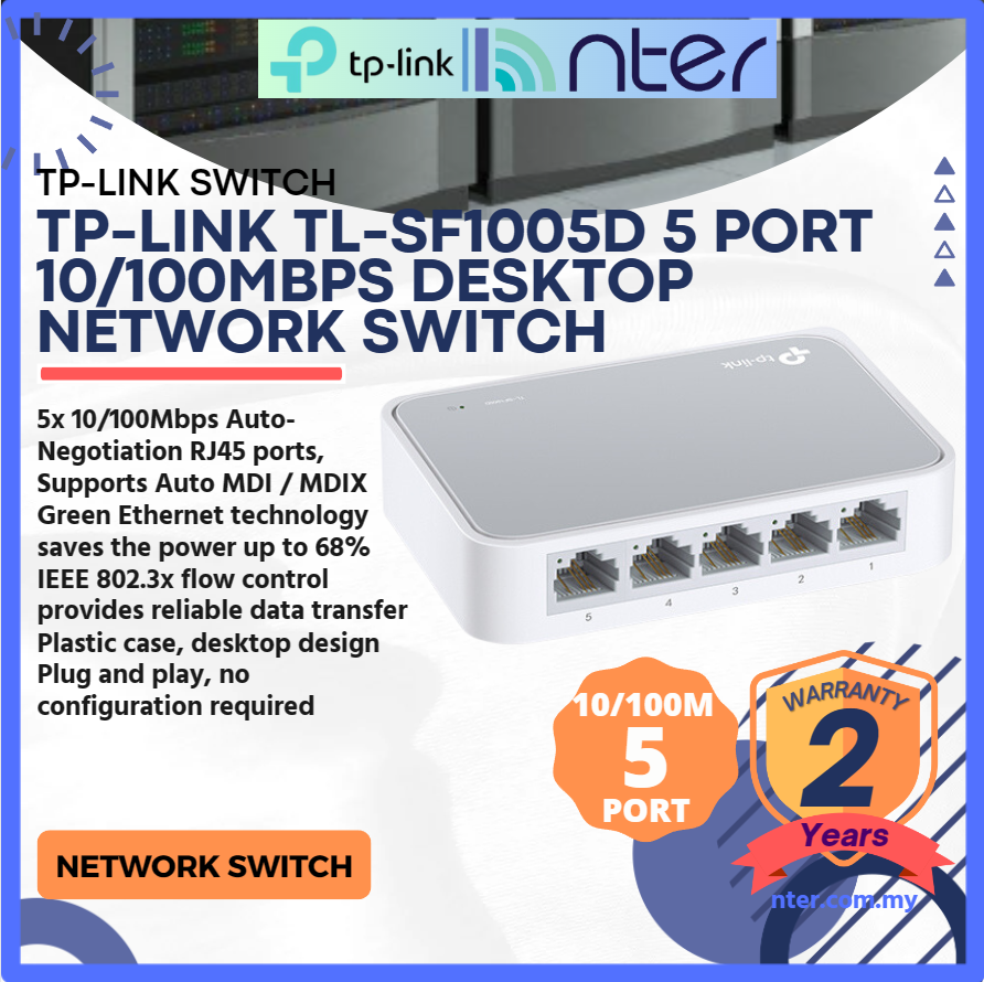 TP-LINK Tplink 5 Port 10/100Mbps Desktop Network Switch RJ45 LAN Ports ...