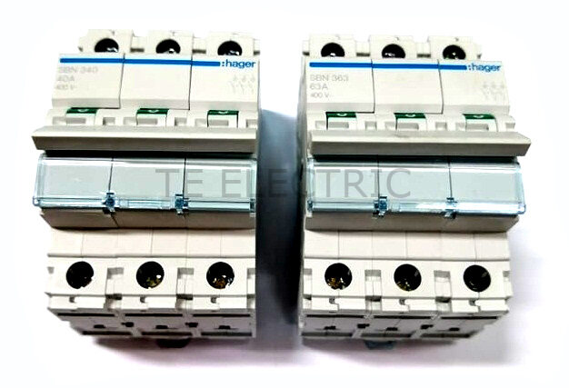HAGER SBN3 3 POLE ISOLATOR 40A / 63A 400V ISOLATING SWITCH DISCONNECTOR ...
