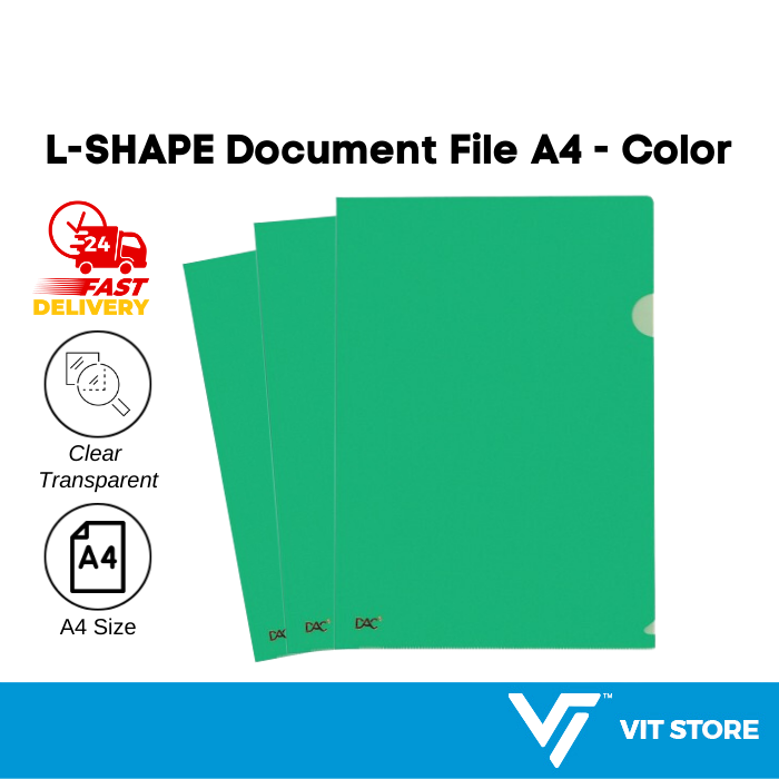 High Quality A4 L-Shape Folder PP Transparent (Green) Document Holder ...