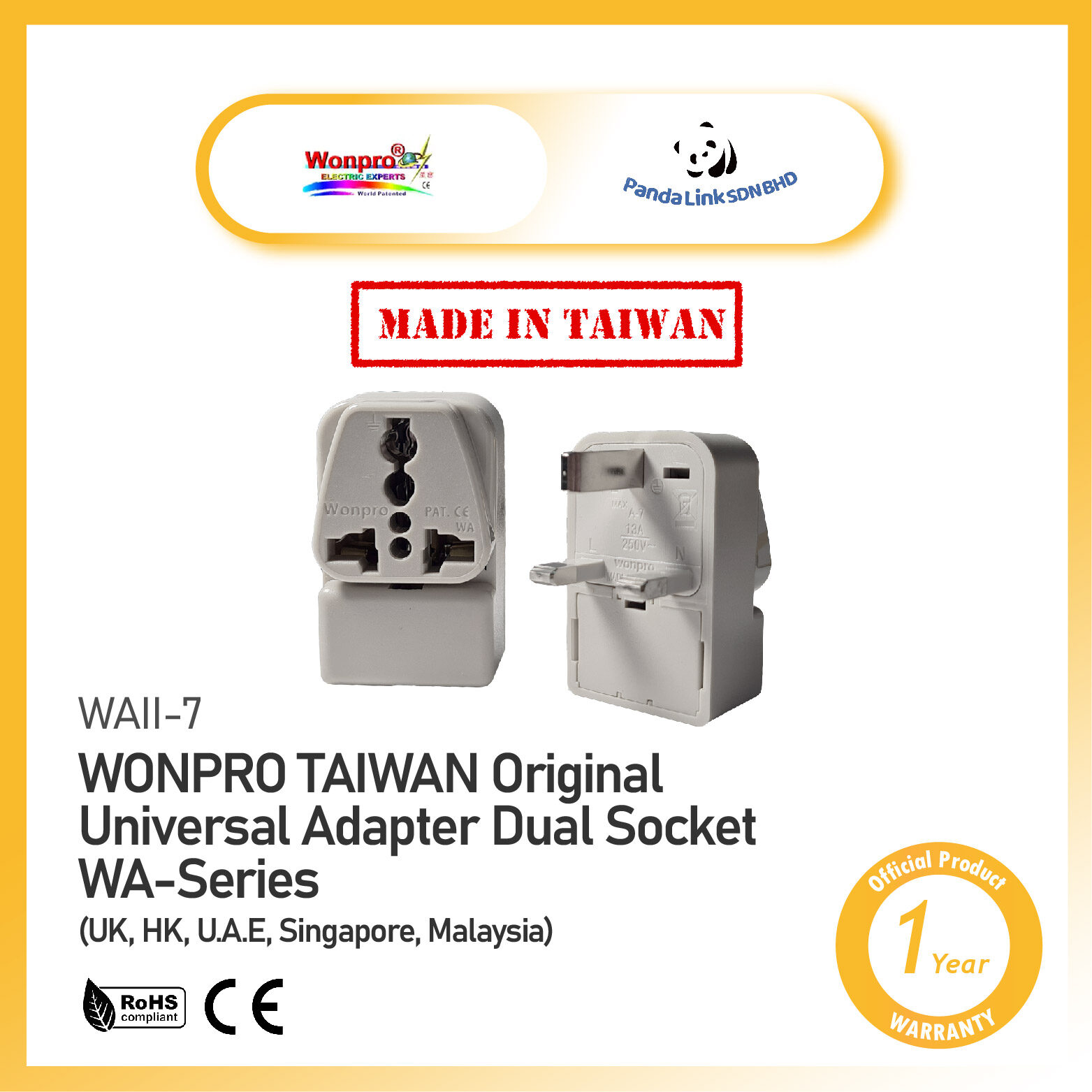 WONPRO WAII-7 Taiwan Original Universal Adapter Travel Adapter Dual ...