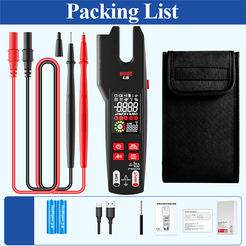 U6 Digital Clamp Meter Fork USB Rechargeable Automatic Multimeter 9999 ...
