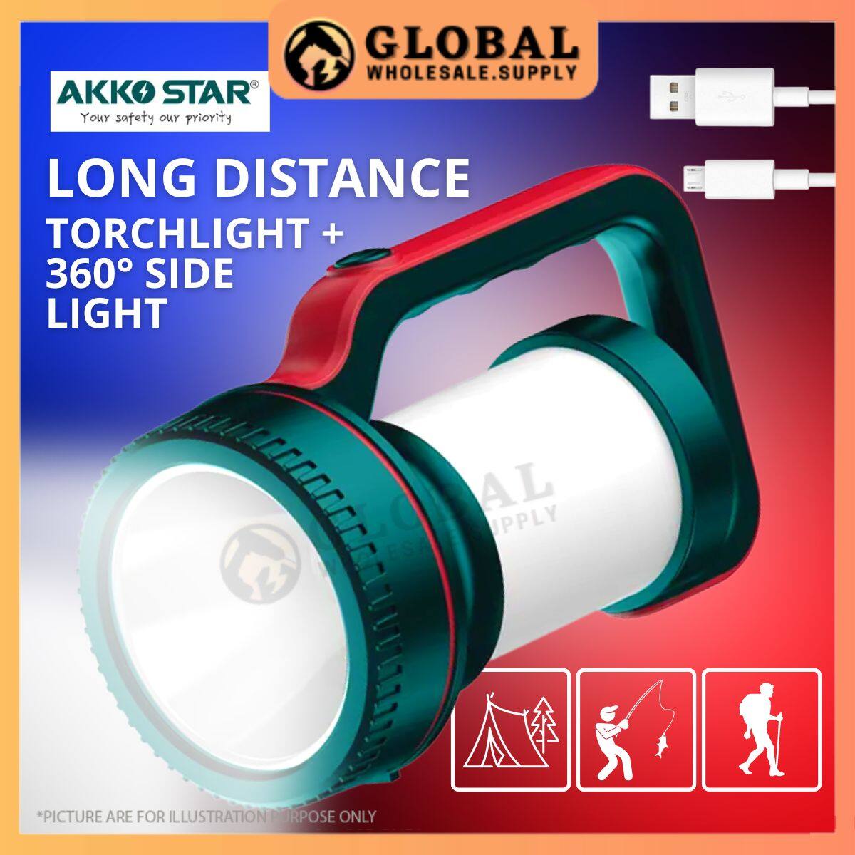 Rechargeable Torch Light Flashlight Lampu Suluh Terang Jarak Jauh Study ...