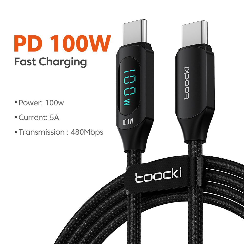 Toocki PD 100W USB C To Type C Cable LED Display 66W USB-C Type-C Cable Phone Charging Cord For ...