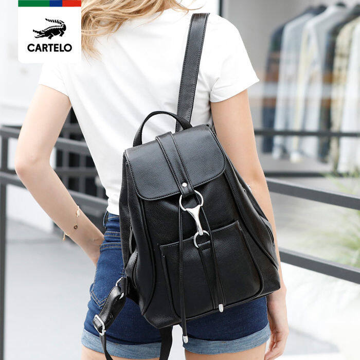 HQO411 [CARTELO] กระเป๋าเป้สะพายหลังสัมผัสหนังแท้หญิง2021ใหม่ความจุขนาดใหญ่ออกกระเป๋าเดินทาง ...