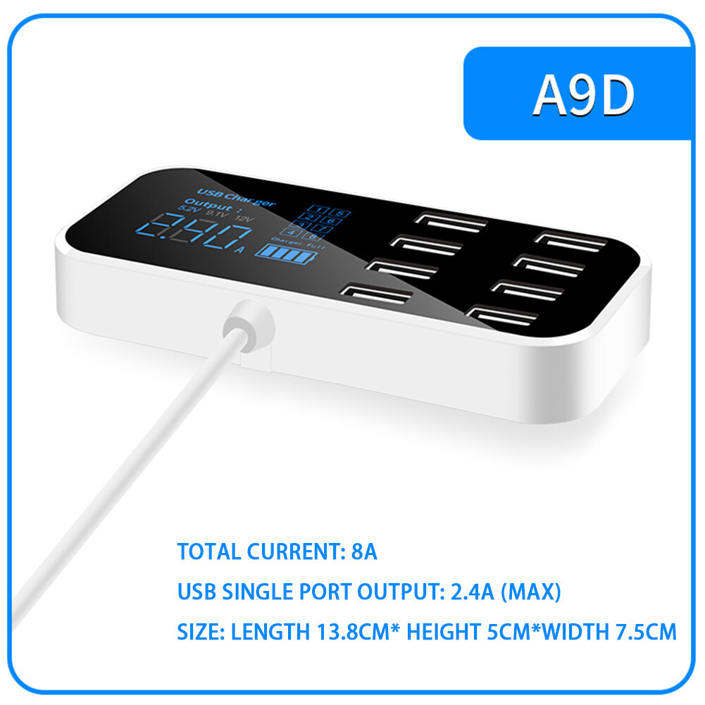 AutumBin อะแดปเตอร์ A9D 8พอร์ต,เครื่องชาร์จโทรศัพท์หน้าจอ LED อัจฉริยะ8A 40W รองรับเอาต์พุตหลาย ...