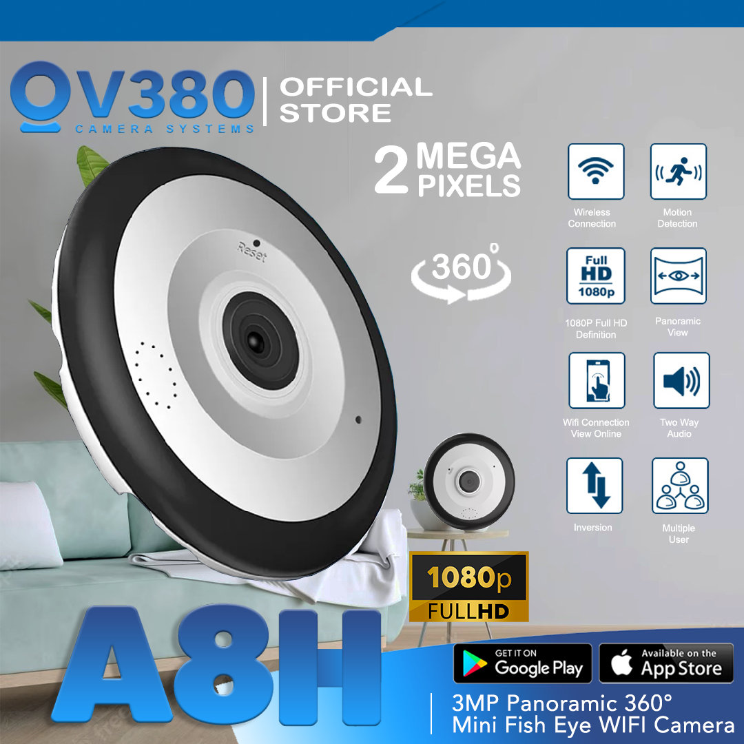 V380 Panoramic 360° Fish Eye / Ceiling Mounted Dome WIFI IP CCTV Camera ...