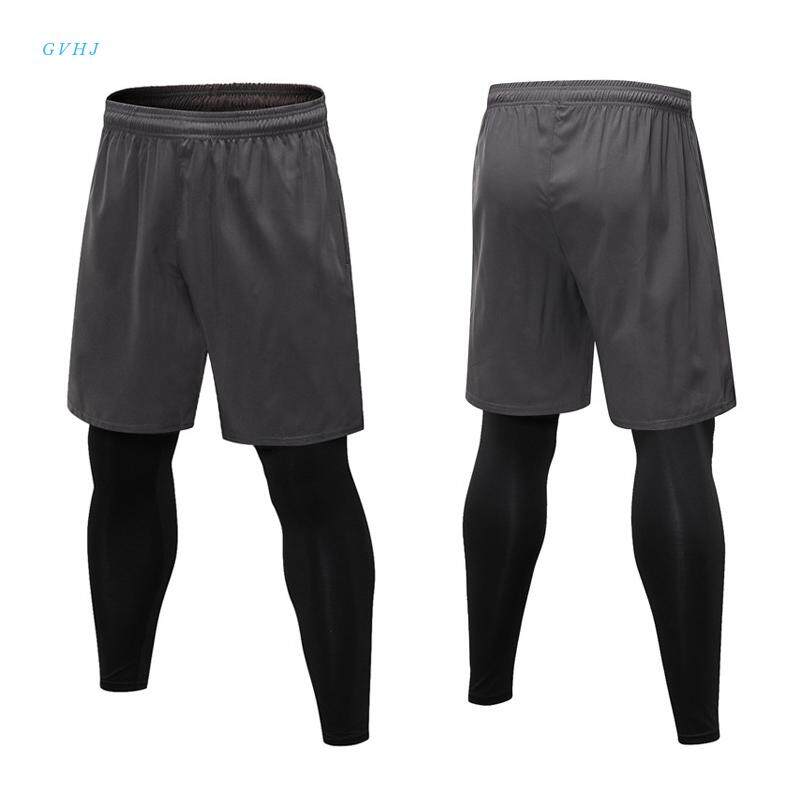 Gvhj ผู้ชายกีฬากางเกงขาสั้น 2 in 1 การฝึกอบรมวิ่งกางเกงแน่นสำหรับ ...