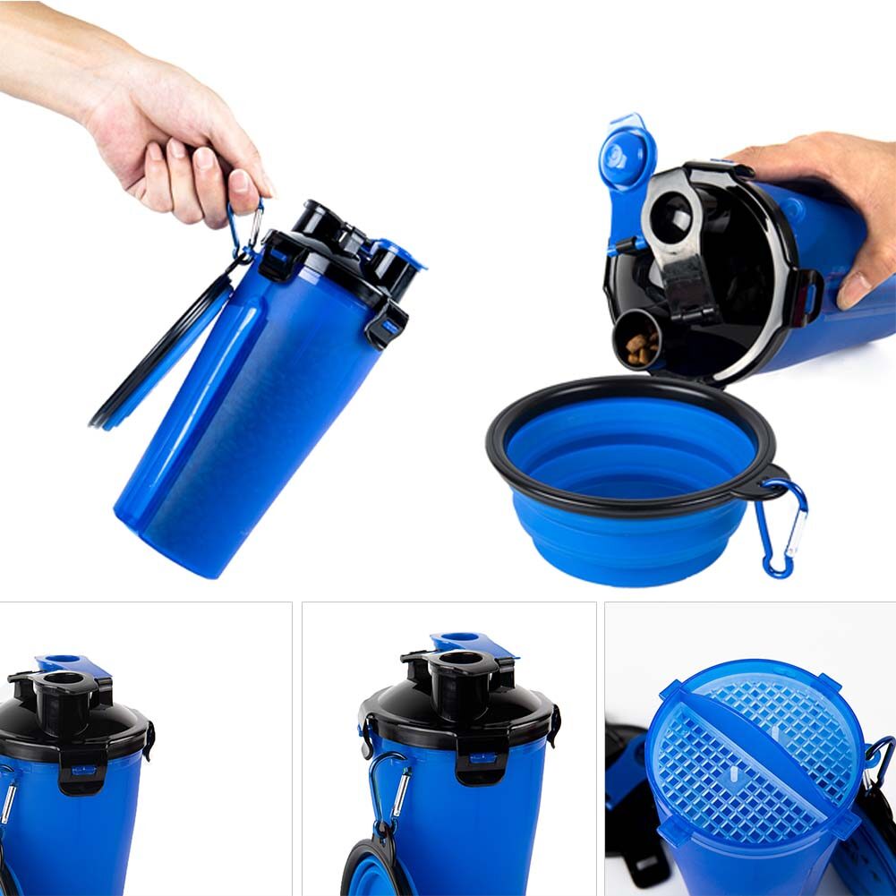 Portable Pet Water Bottle And Food Container For Travel 2-in-1 Dual ...