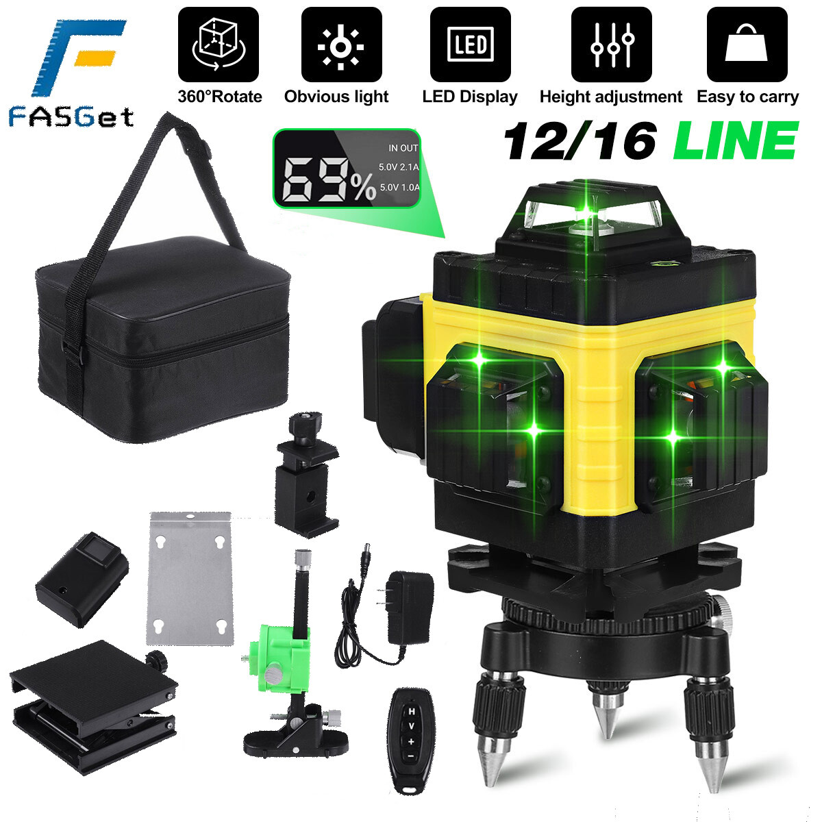 16เส้น4D Lasers Level Self-Leveling 360แนวนอนและแนวตั้ง Cross Super ...