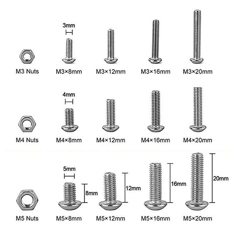 480/500 ชิ้น สกรูและน็อตชุดเครื่องสกรูและน็อตชุด, M1.6 M2 M2.5 M3 M4 M5 ...