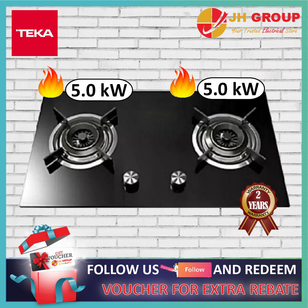 TEKA 2 BURNES 5.0 kW SAFETY VALVE TEMPERED GLASS BUILT-IN GAS STOVE HOB ...