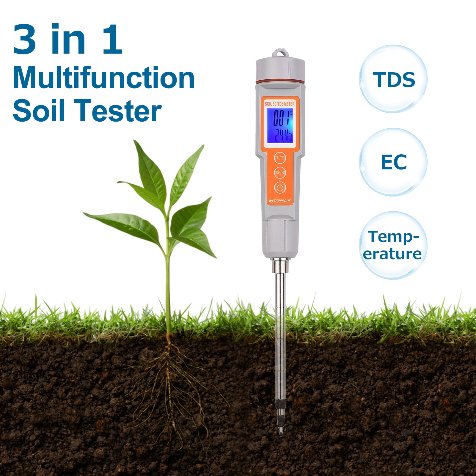 BO YIN Soil Tester 3 in 1 Multifunction EC/ TDS/ Temperature Digital ...