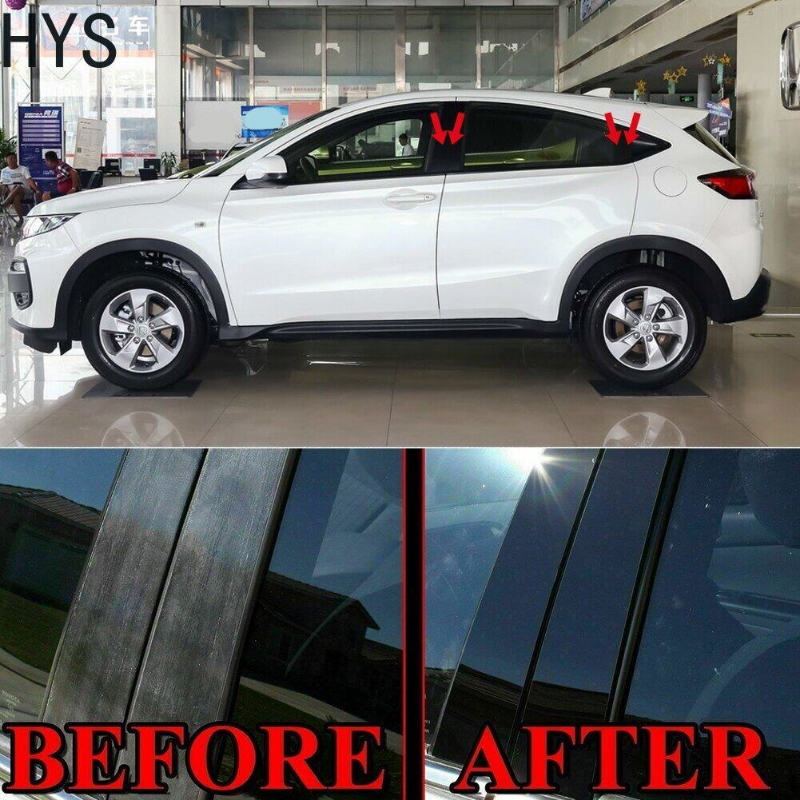HYS HONDA Car Door Pillar Trim Covers Glossy Black PC Panel Stickers ...