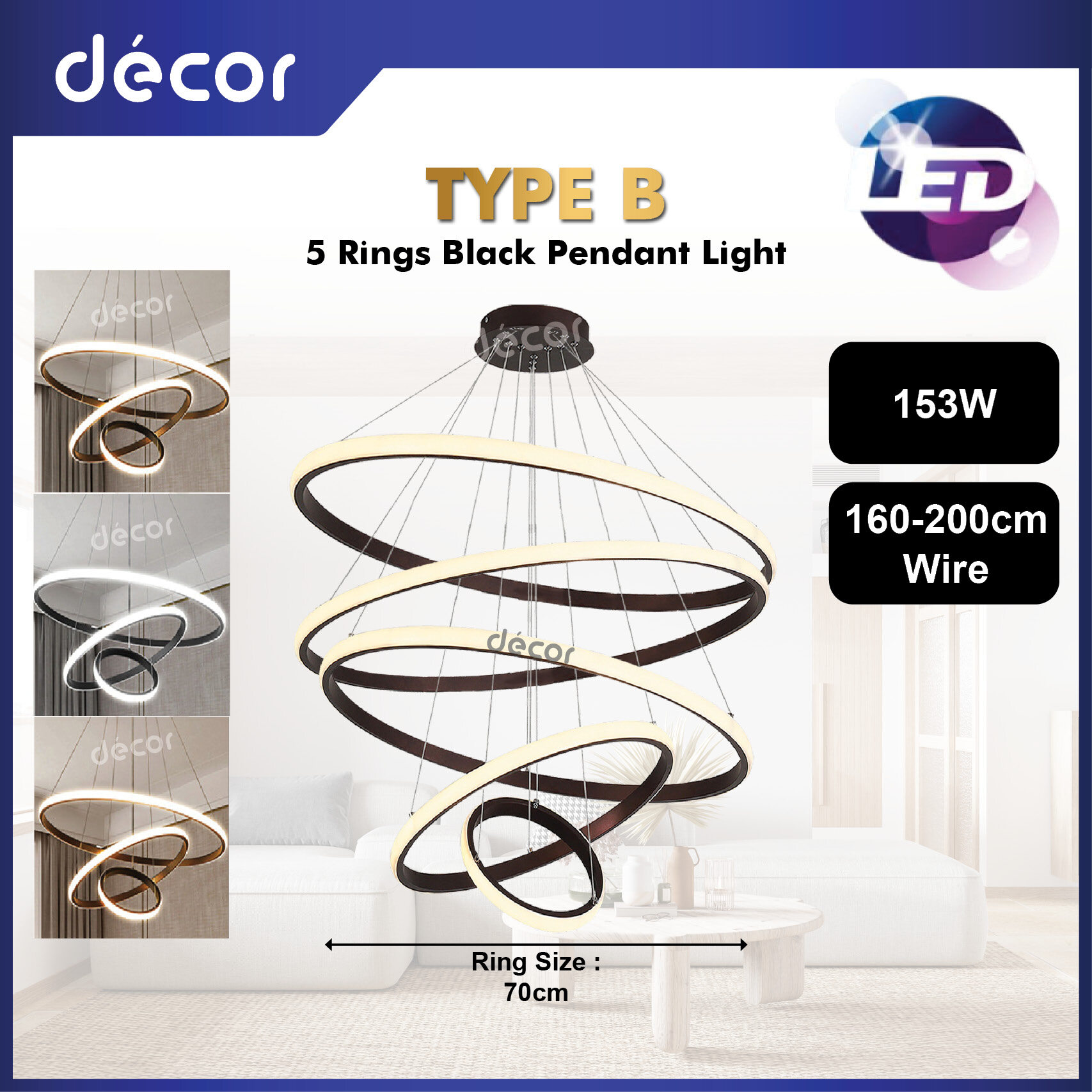 Modern Circle Design Pendant Light 3 Color Ceiling Light Lampu Hiasan ...
