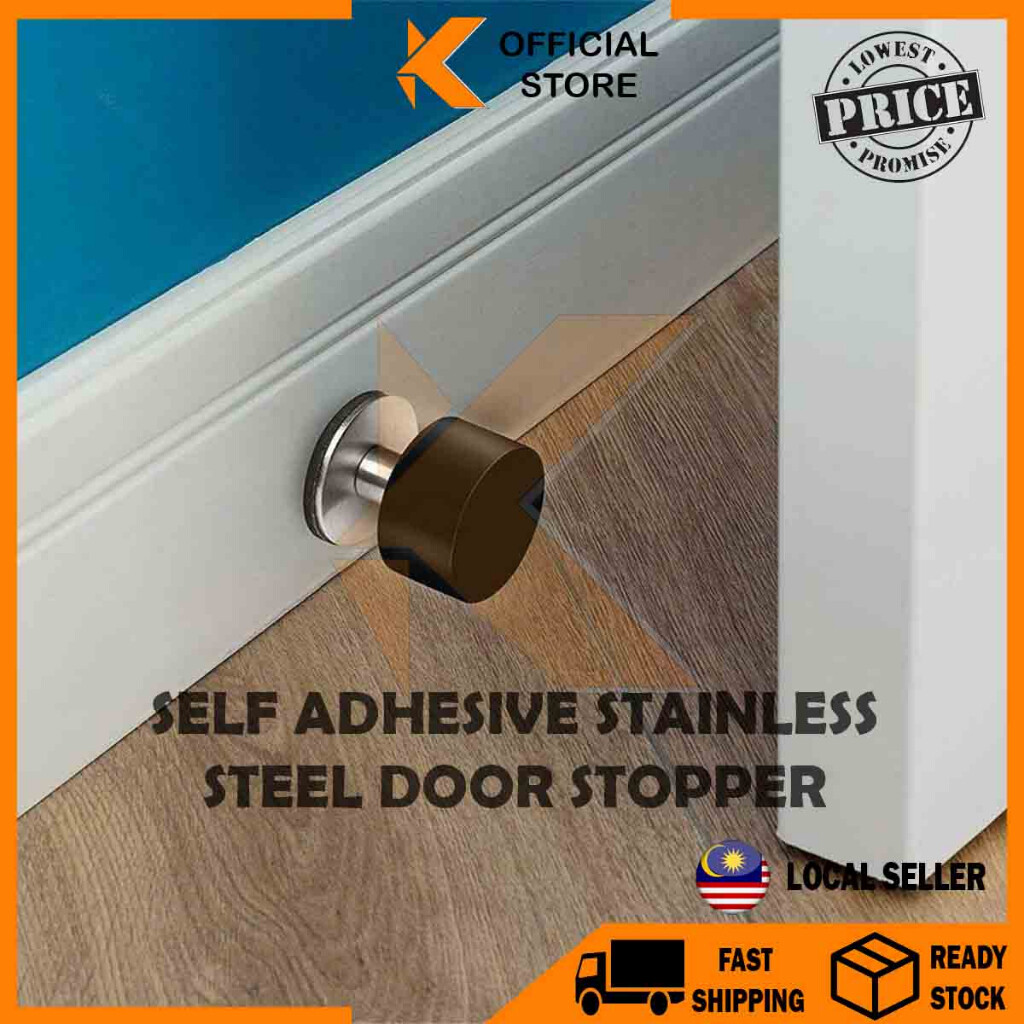 【K-Home】Stainless Steel Door Stopper Self Adhesive Door Stop Rubber ...