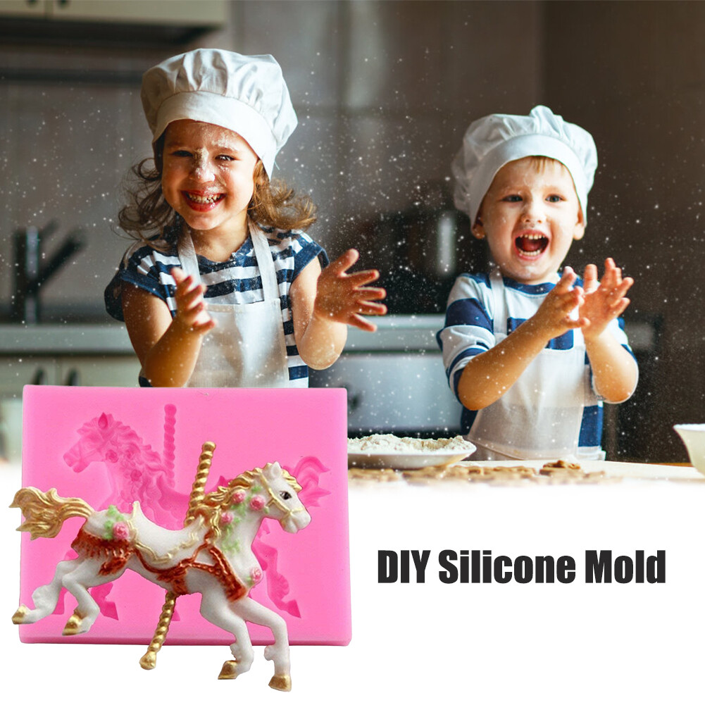 Silicone Mold 3D Carousel Horse Chocolate Mold Non-stick Fondant Mold ...
