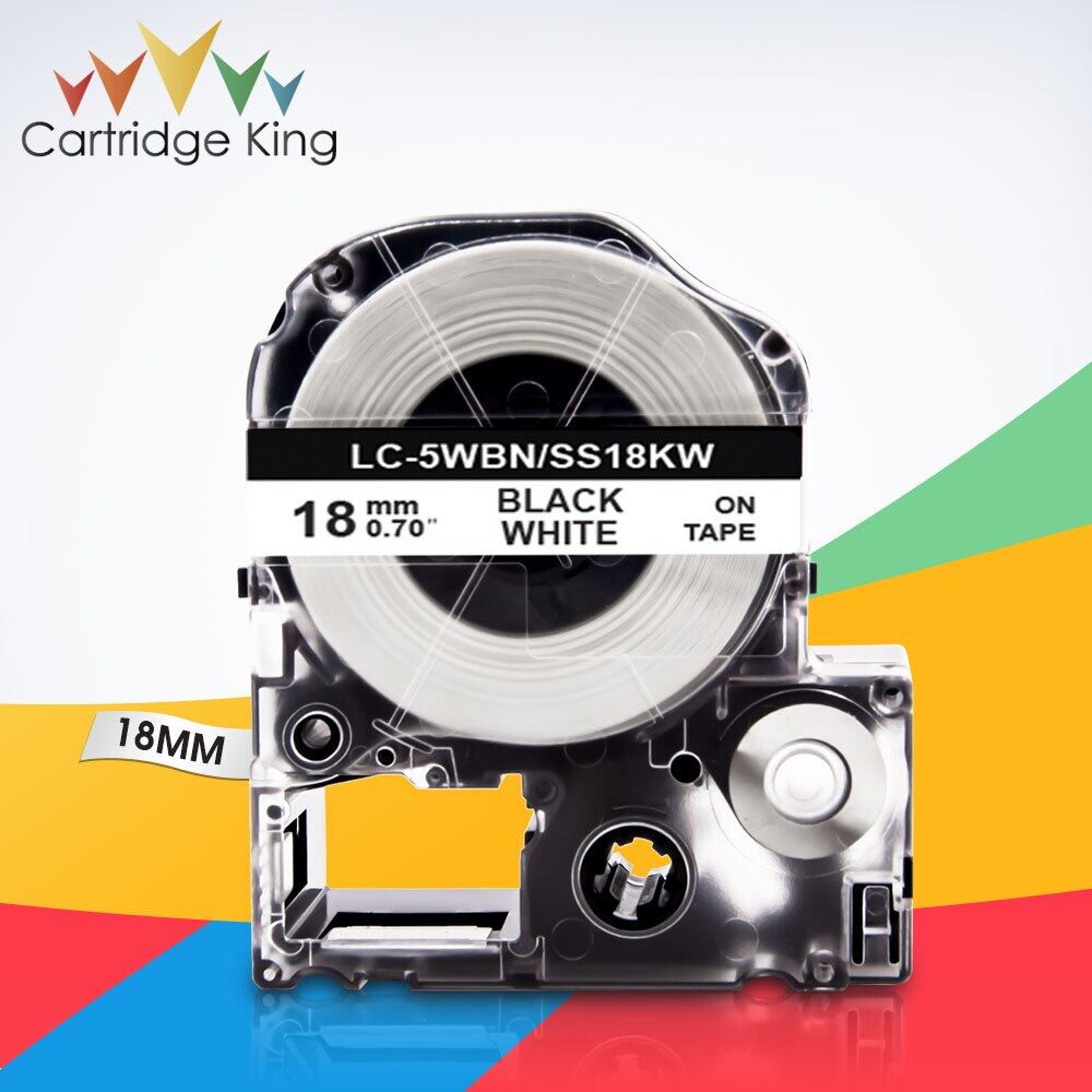 5PK SS18KW Black on White 18mm Label Tape Compatible for Epson King Jim ...