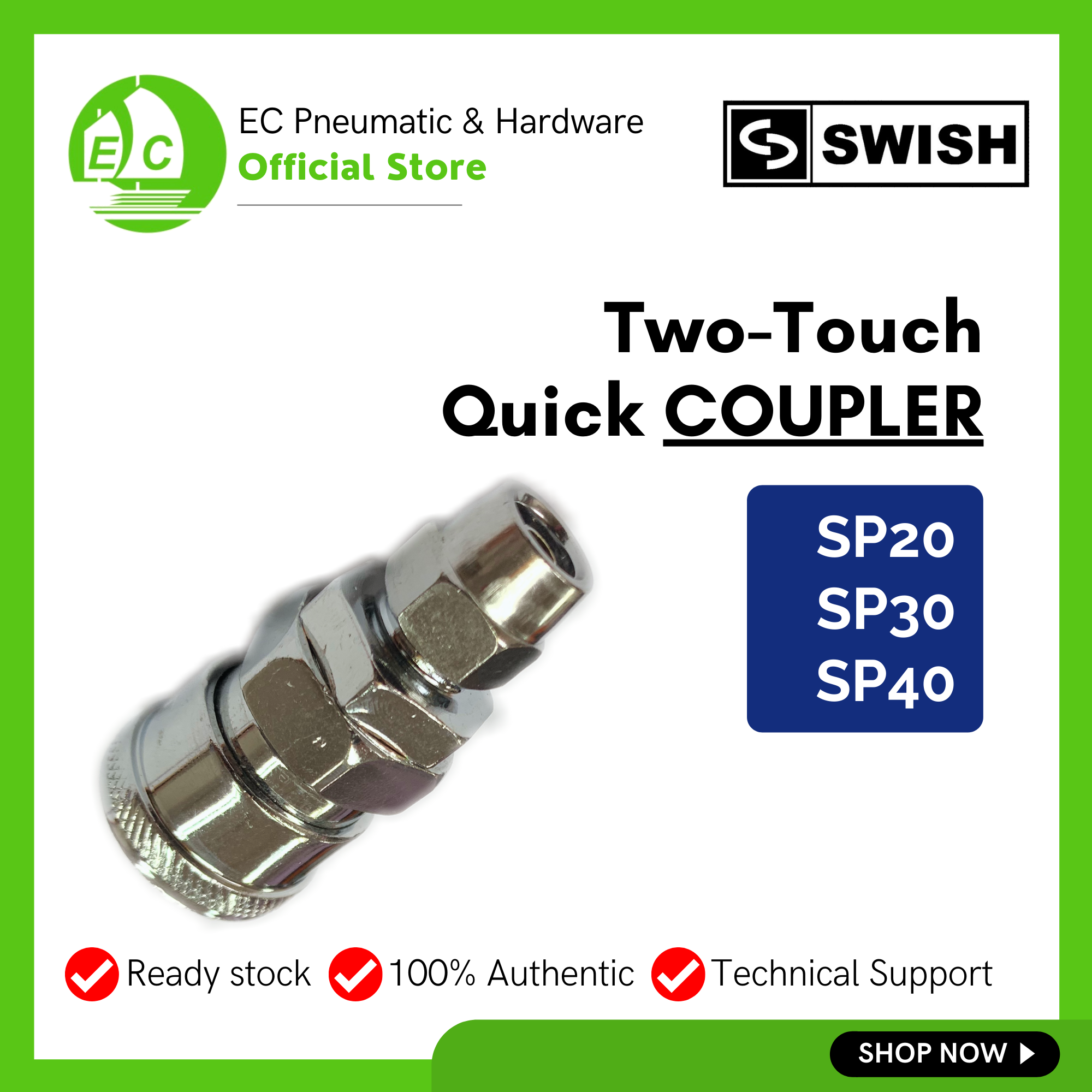 SP20, SP30, SP40 SWISH Two Touch Quick Coupler Pneumatic Air Compressor ...