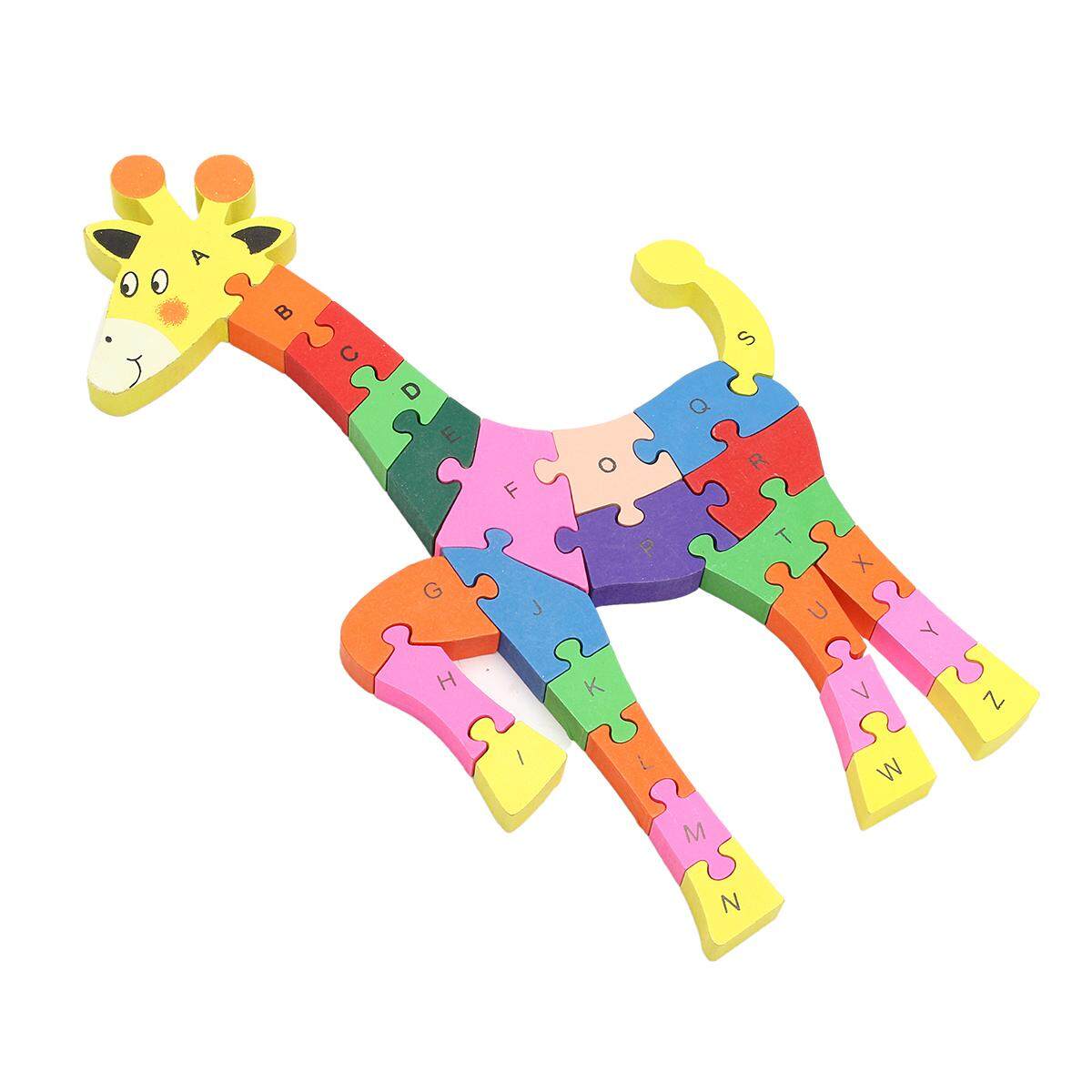 Wooden Giraffe Block ABC Alphabet Letters A Z Number Puzzle Kids